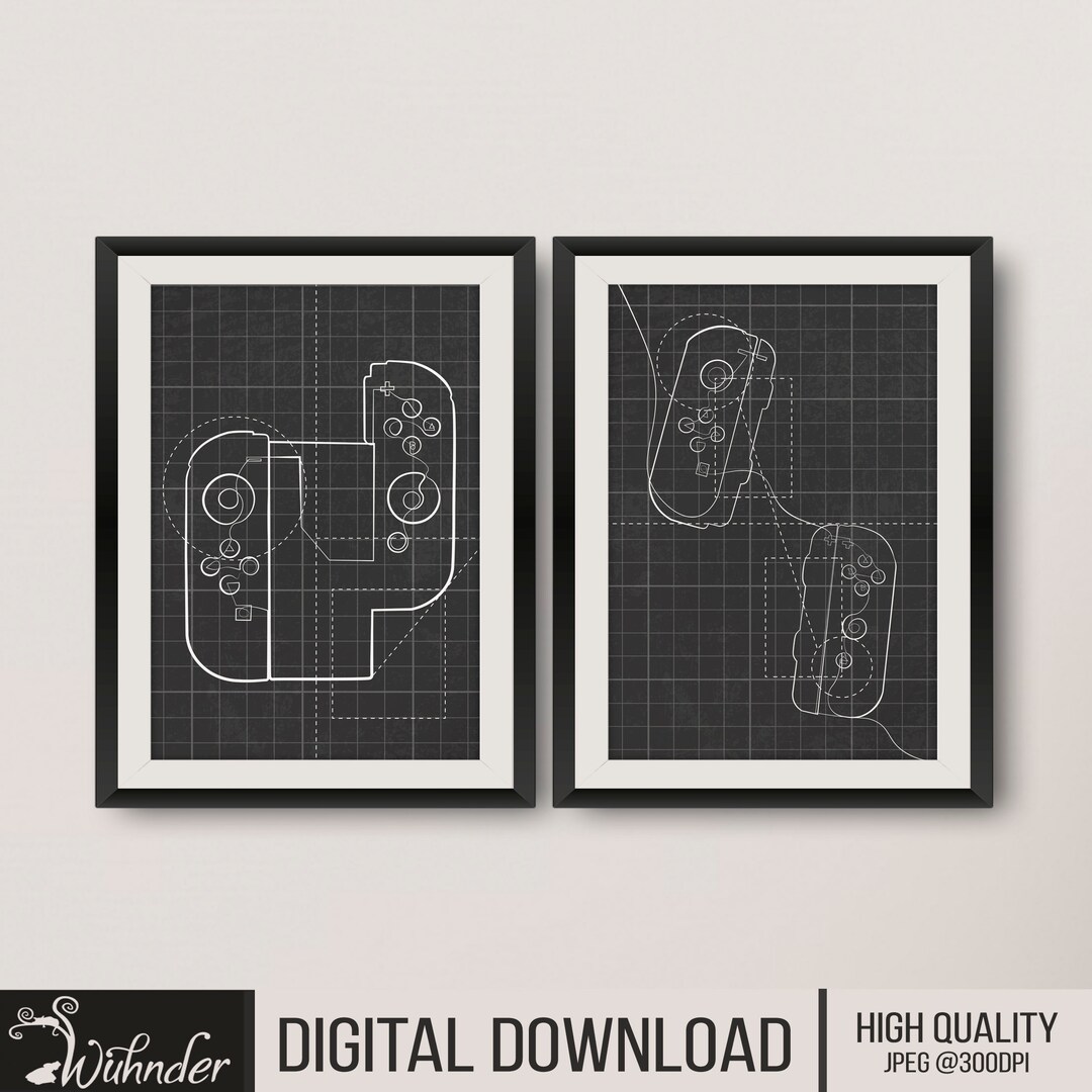 2 Abstract Controller Line Drawing, Minimalist Art, Gaming Wall Decor ...
