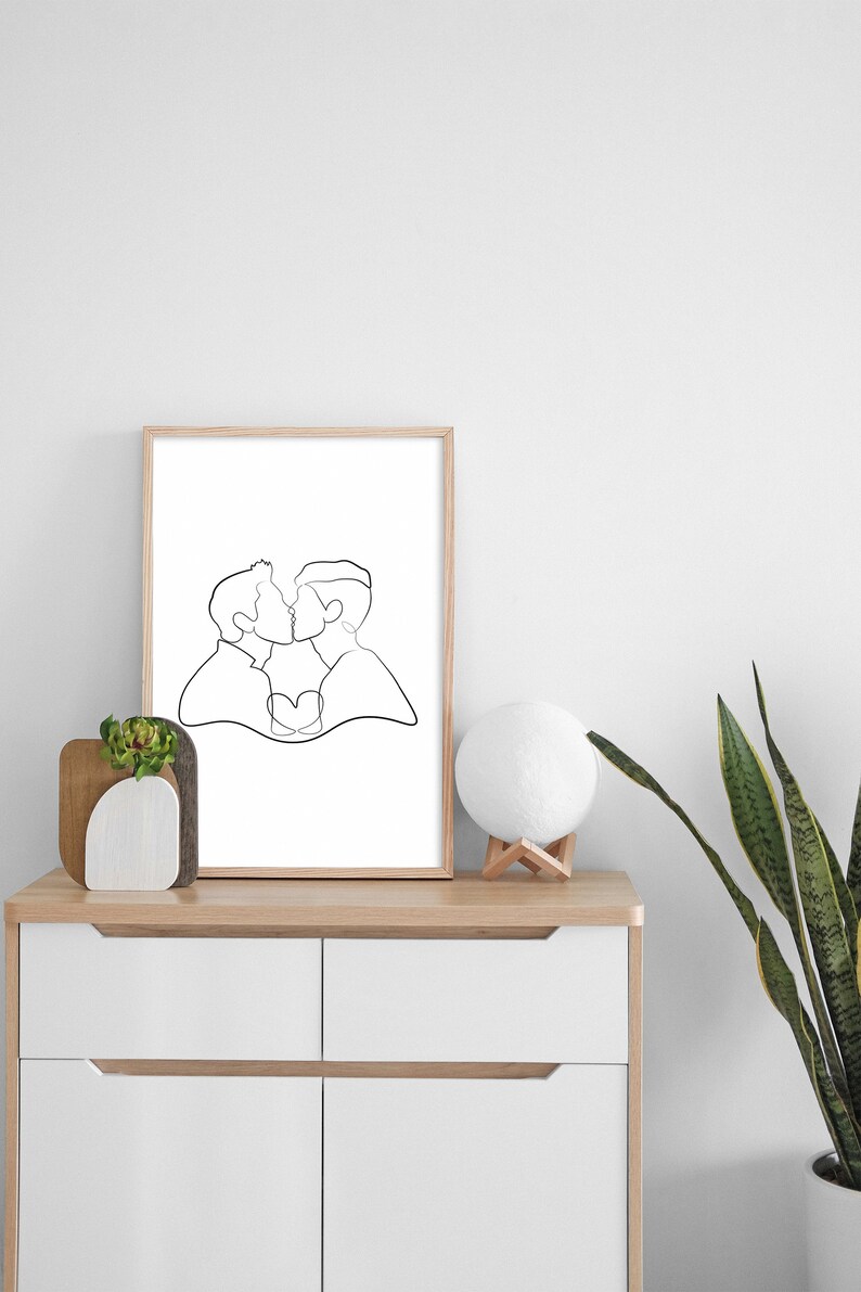 Gay Couple Kissing Line Art, LBGT, Gay, Gay Couple, Love, Continuous ...