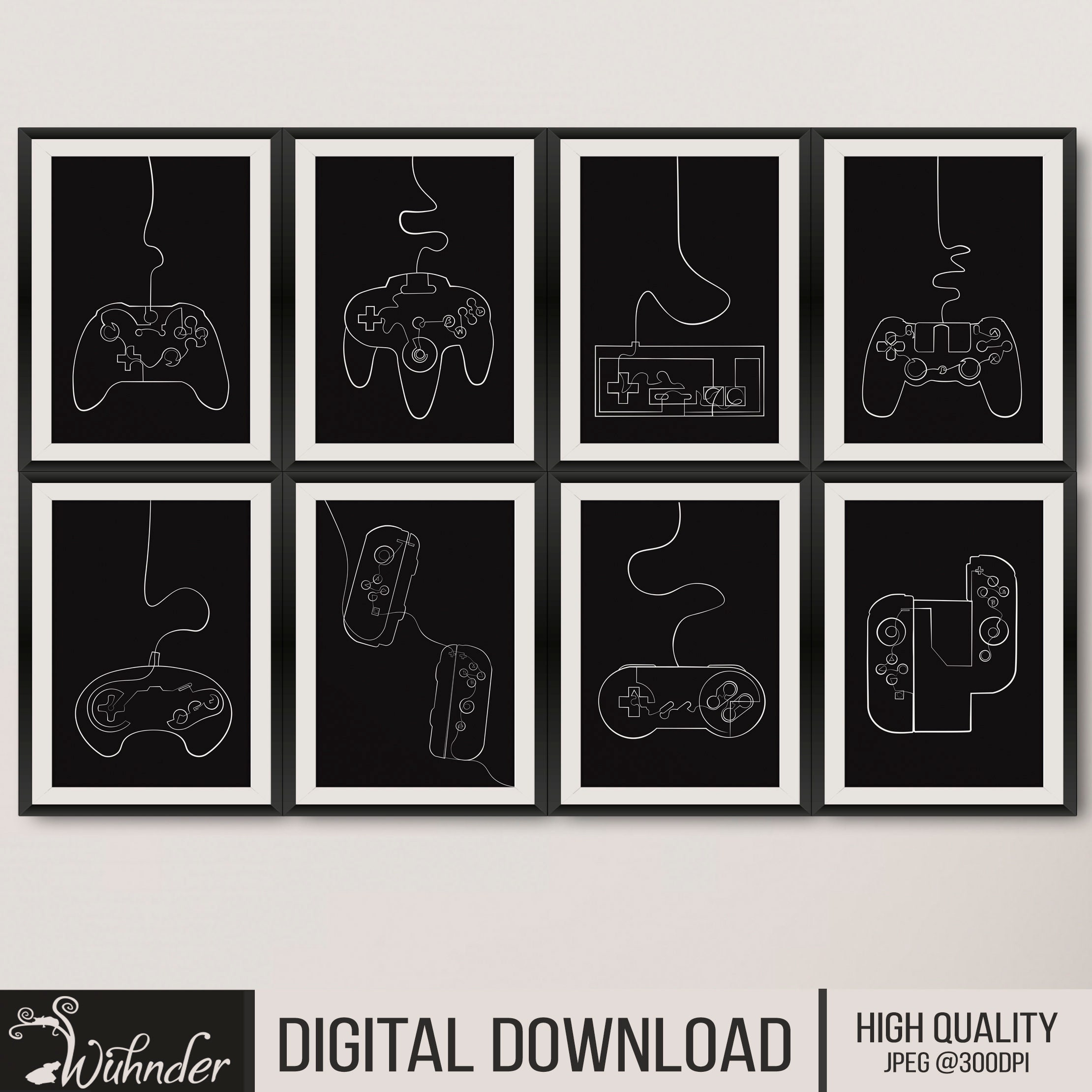 8 Abstract Controller Line Drawing Minimalist Art Gaming | Etsy