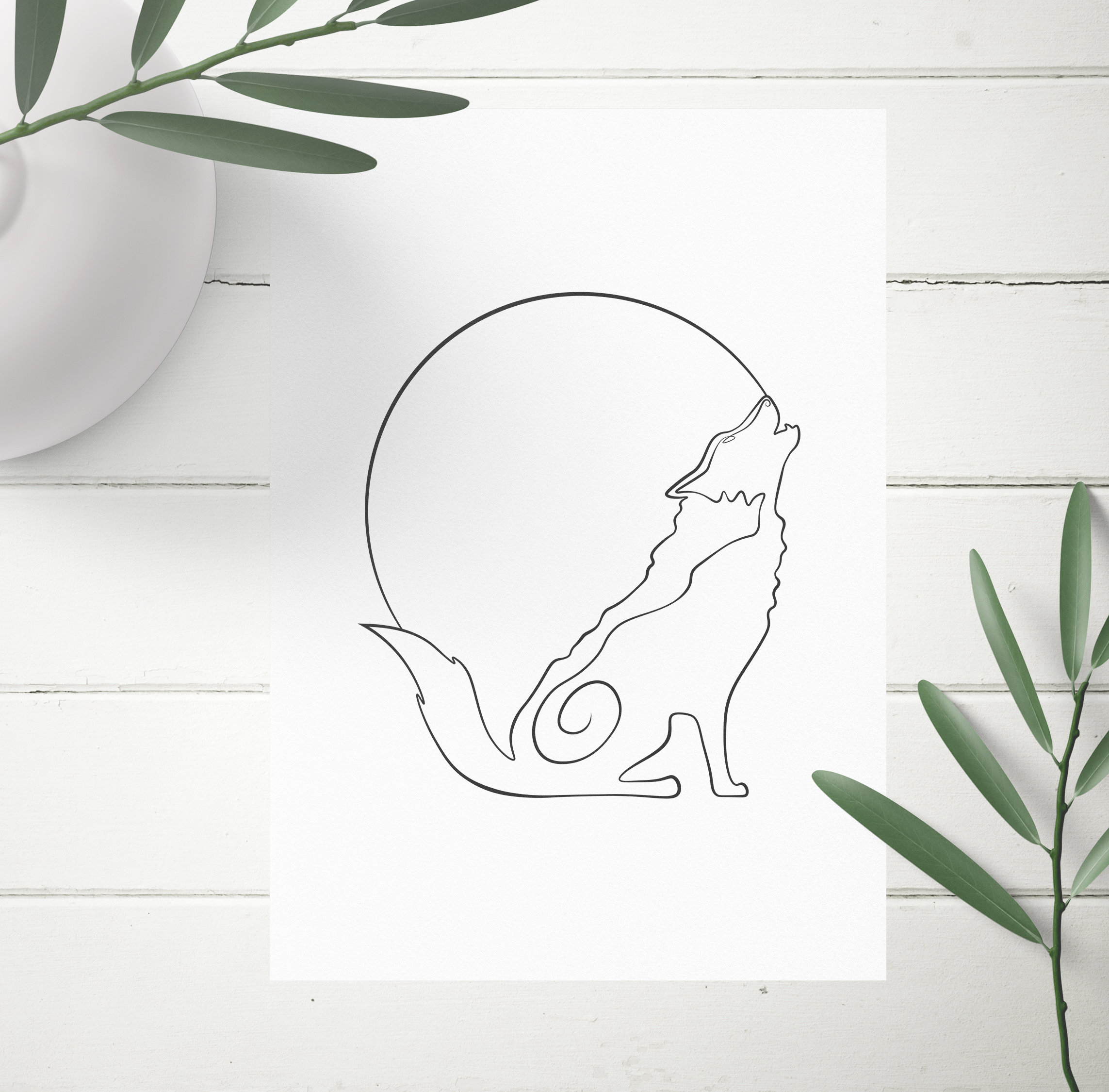 Abstract Wolves Howling Line Art Continuous Line Sun and | Etsy