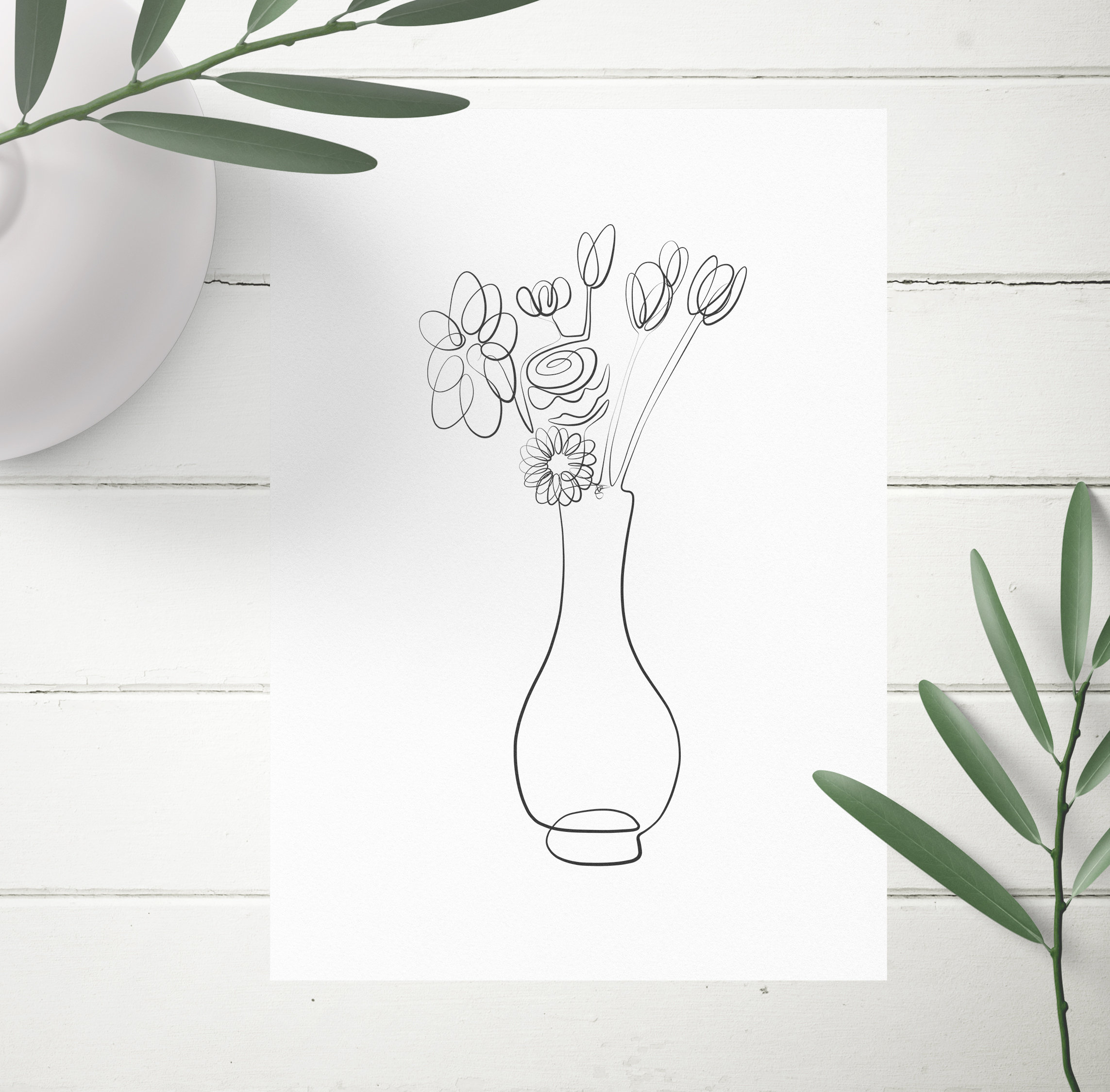 Single Line Flower Vase. Contemporary Art Abstract Art - Etsy