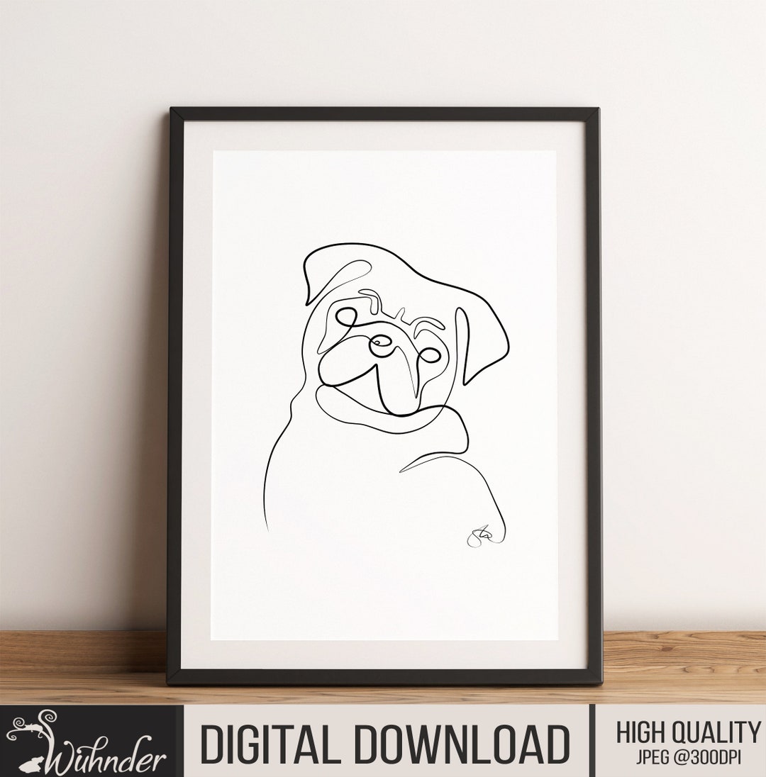 Pug Line Drawing, Dog, Pet Illustration, Pug Artwork, Pug Dog, Pug ...