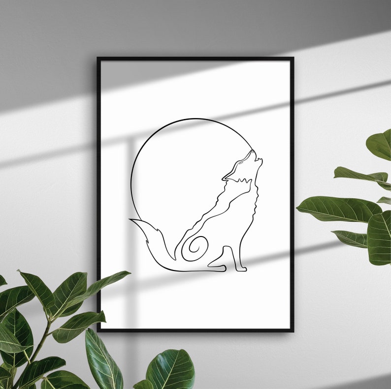 Abstract Wolves Howling Line Art Continuous Line Sun and - Etsy