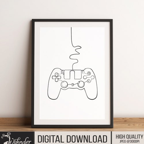 Retro Video Game Controller Line Art Game Room Print Decor - Etsy
