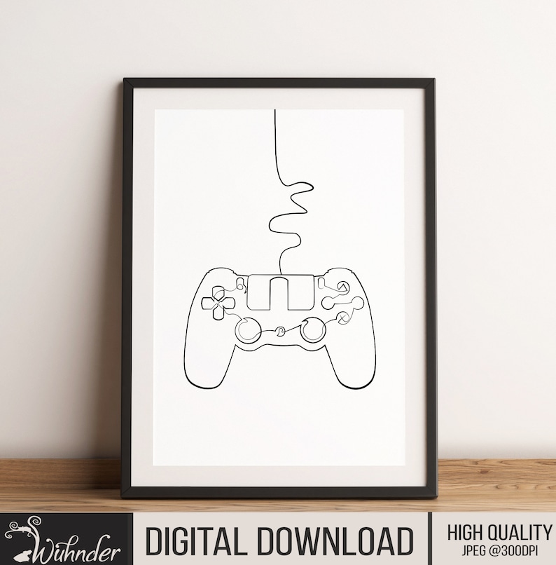 Abstract Controller Line Drawing Minimalist Art Gaming Wall | Etsy