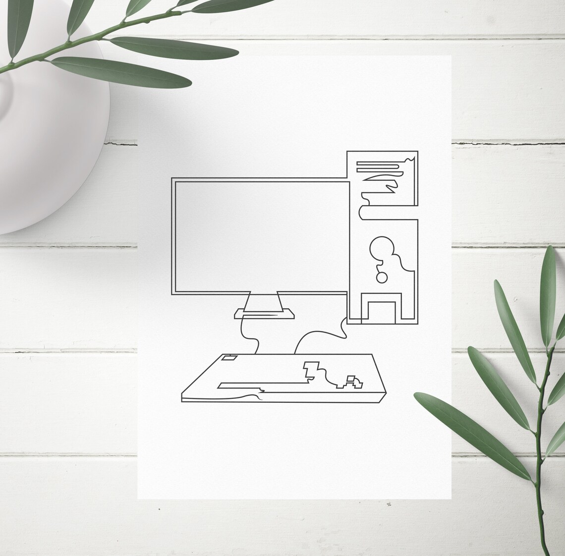 Abstract PC Line Drawing | Minimalist Art | Wall Decor | Computer ...