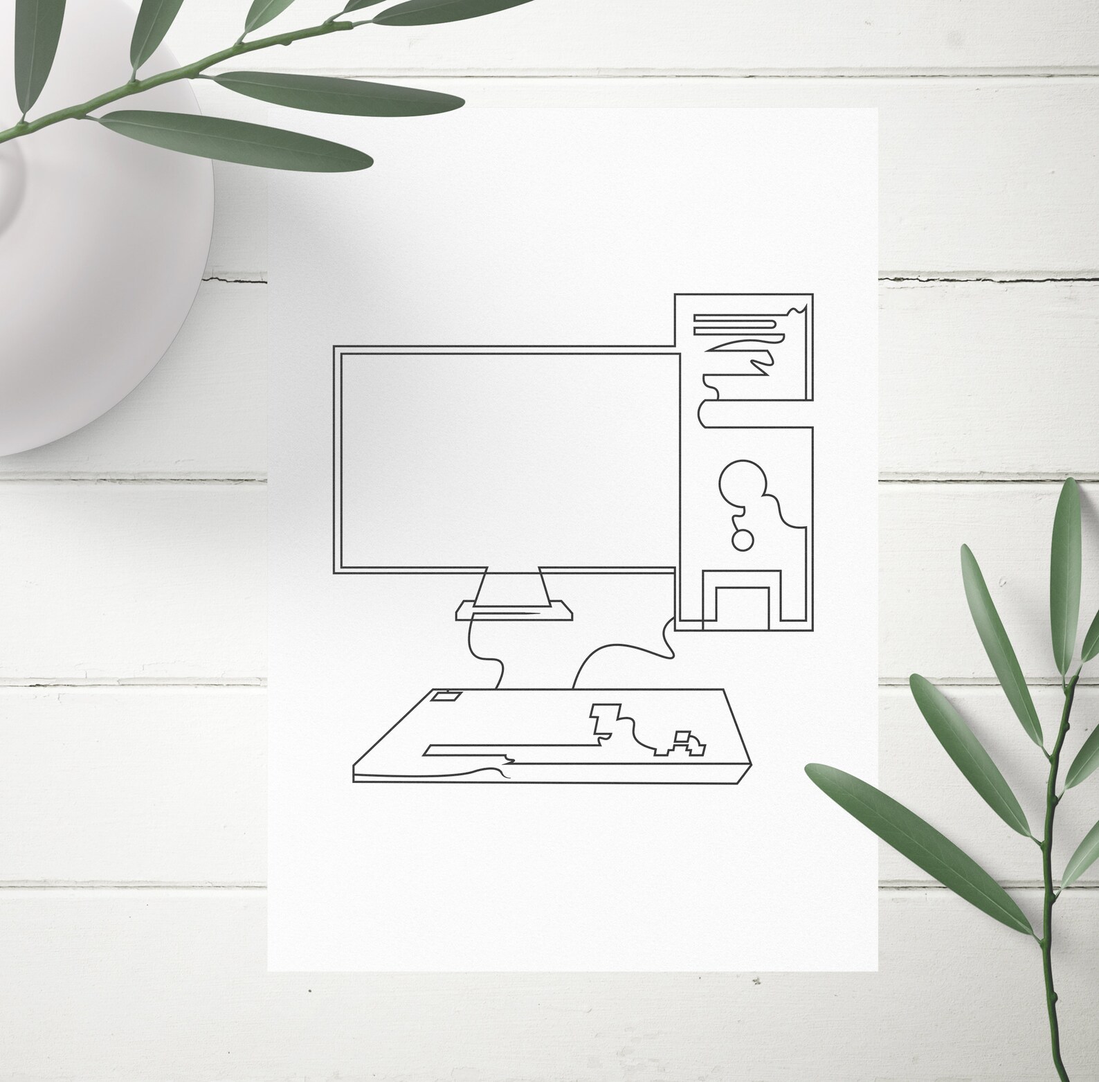 Abstract PC Line Drawing | Minimalist Art | Wall Decor | Computer ...