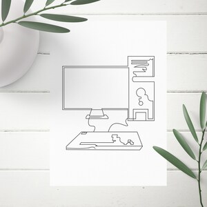 Abstract PC Line Drawing | Minimalist Art | Wall Decor | Computer ...