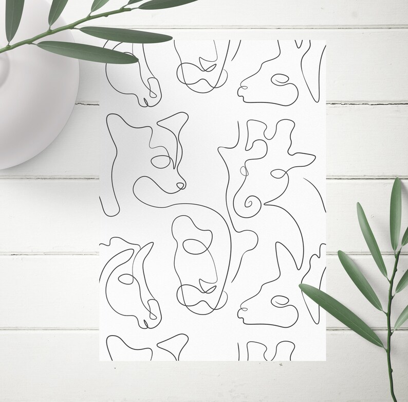 Abstract Animals Continuous Line Drawing, Zoo Animals, Wildlife ...