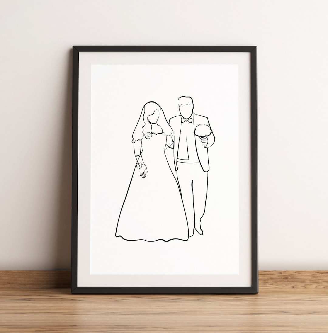 Bride and Groom Line Art, Couple Line Art, Minimalist Art, Anniversary ...