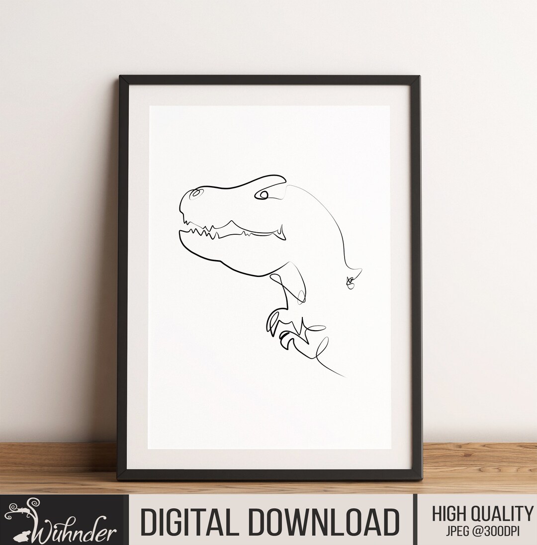 Abstract T-rex Single Line Drawing, Dinosaur Art, Tyrannosaurus Rex Art ...