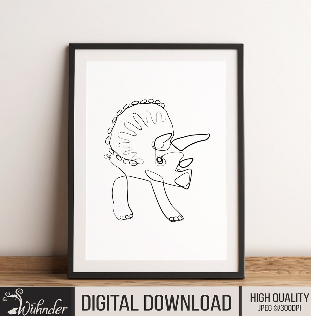 Triceratops Single Line Drawing, Dinosaur Art, Trike Art Print, One ...
