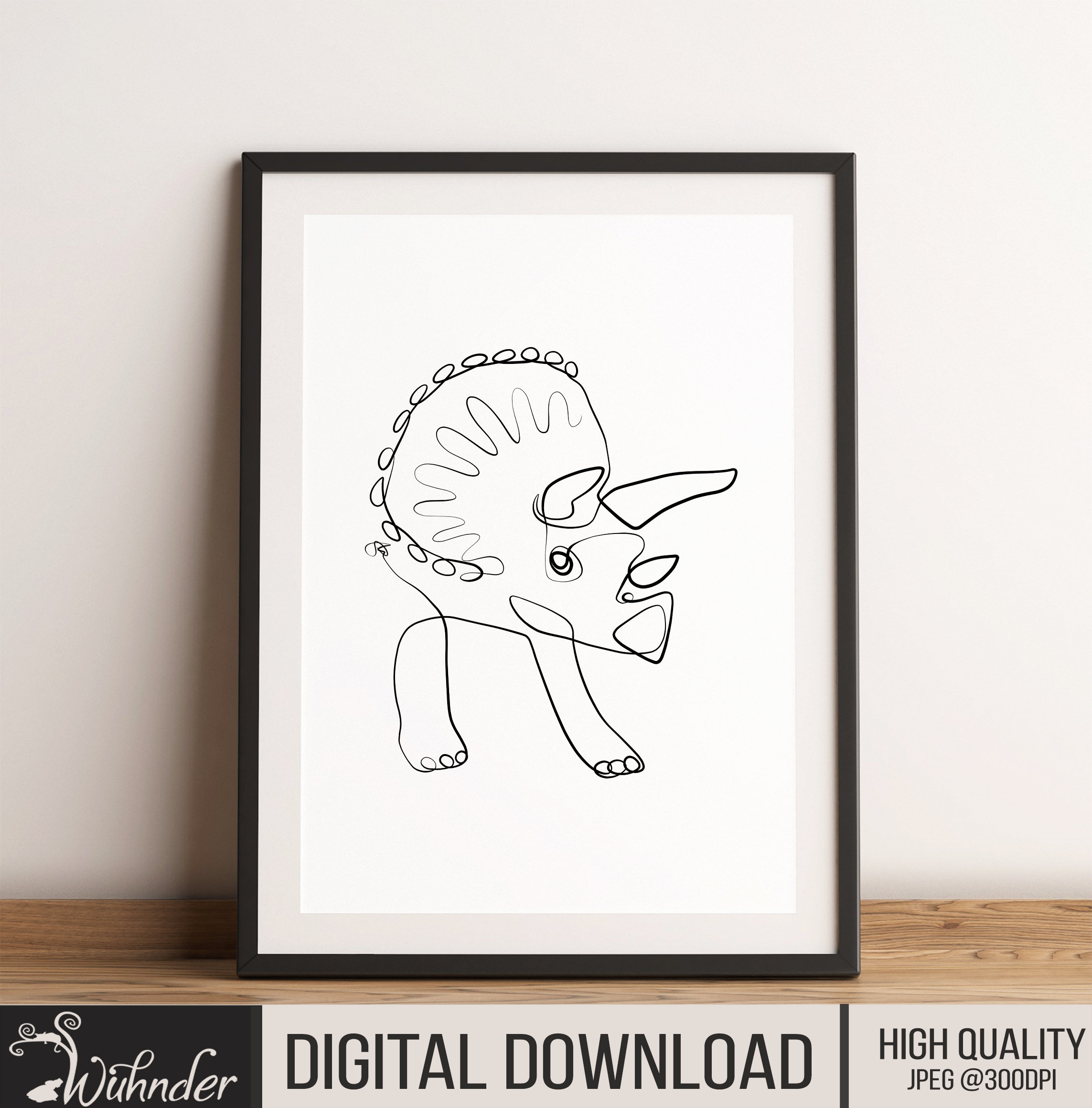 Triceratops Single Line Drawing, Dinosaur Art, Trike Art Print, One ...