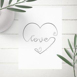 Abstract Heart Singular Line Drawing, Minimalist Art, Wall Decor ...