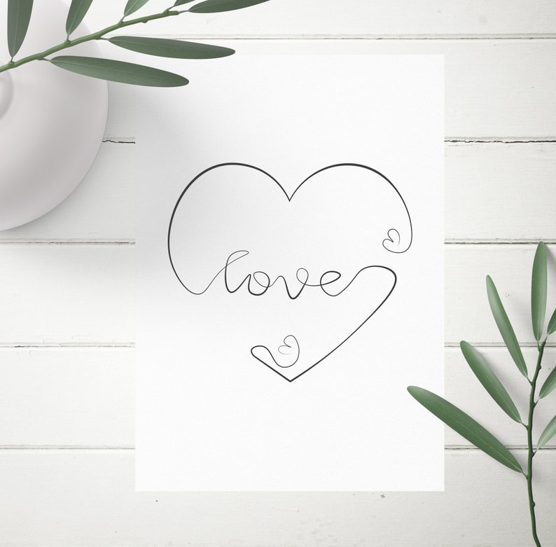 Abstract Heart Singular Line Drawing Minimalist Art Wall | Etsy UK