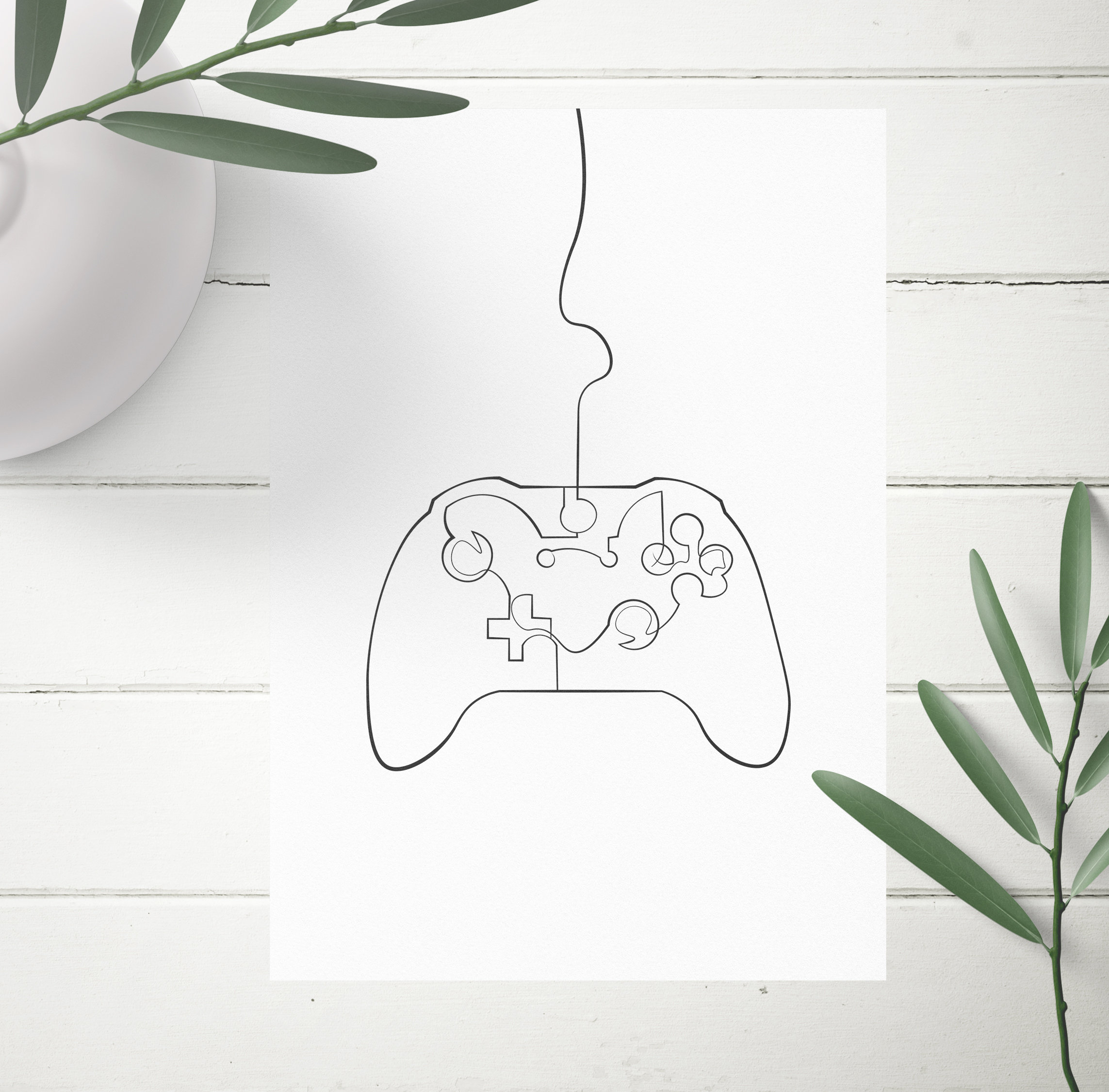 Abstract Controller Line Drawing, Minimalist Art, Gaming Wall Decor ...