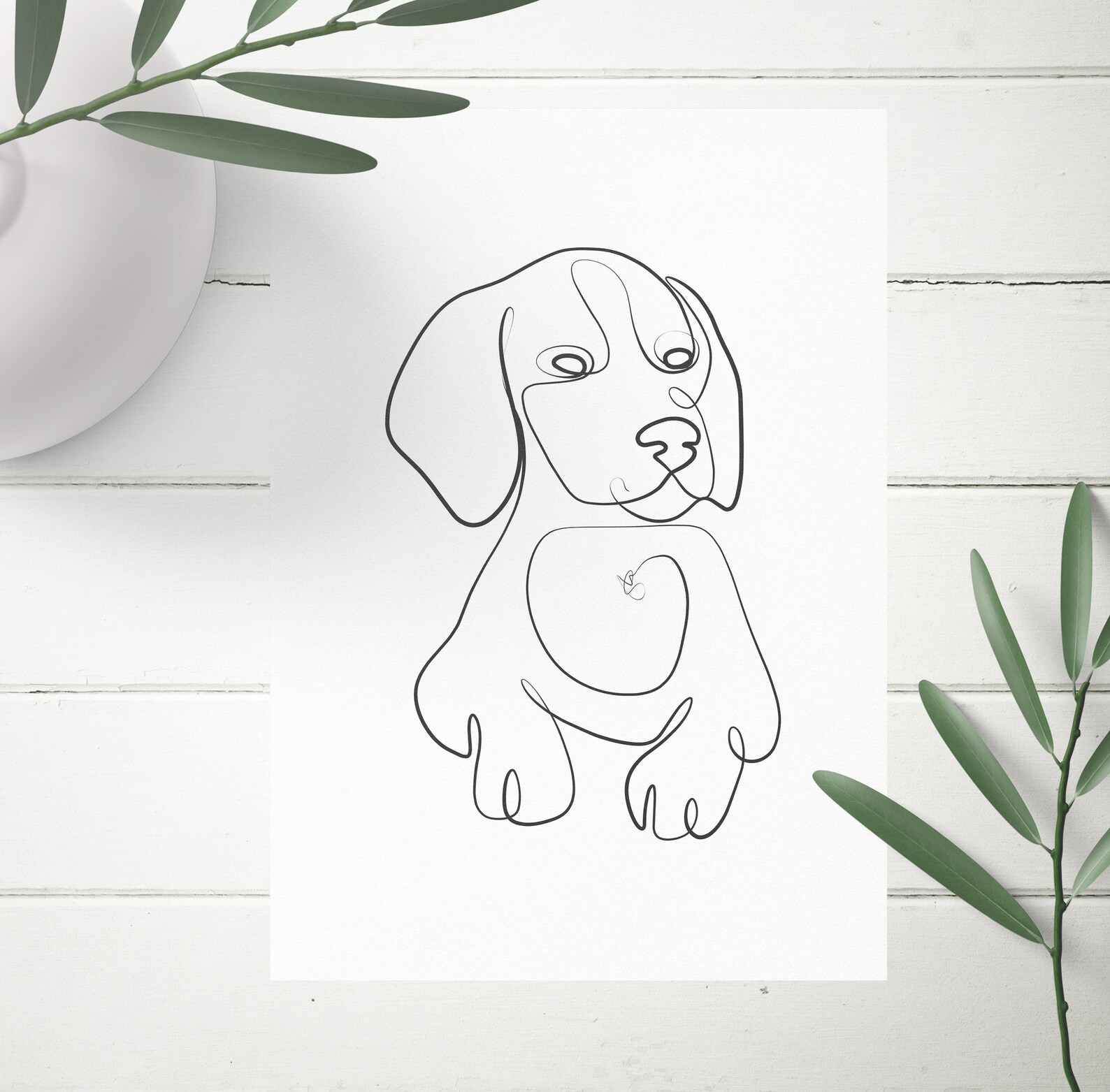 Beagle Puppy Single Line Drawing, Abstract, Minimalist Art, Wall Decor ...