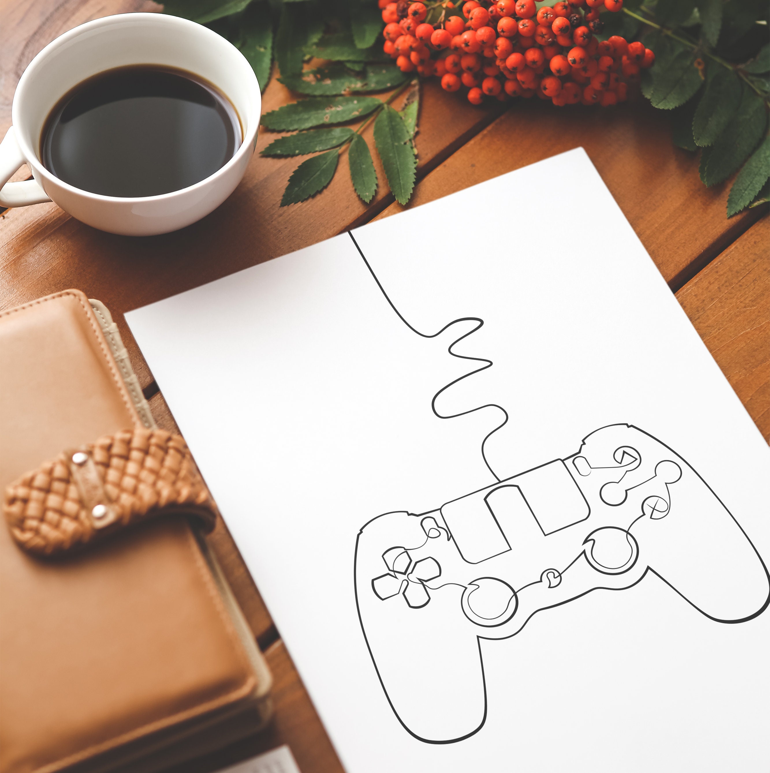 Abstract Controller Line Drawing Minimalist Art Gaming Wall | Etsy