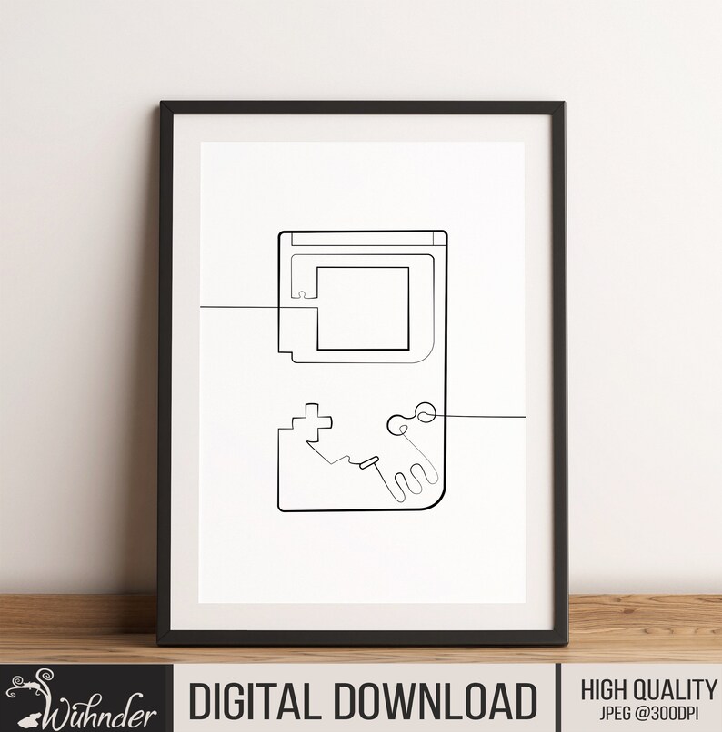 Abstract Retro Handheld Console Line Drawing, Minimalist Art, Gaming ...