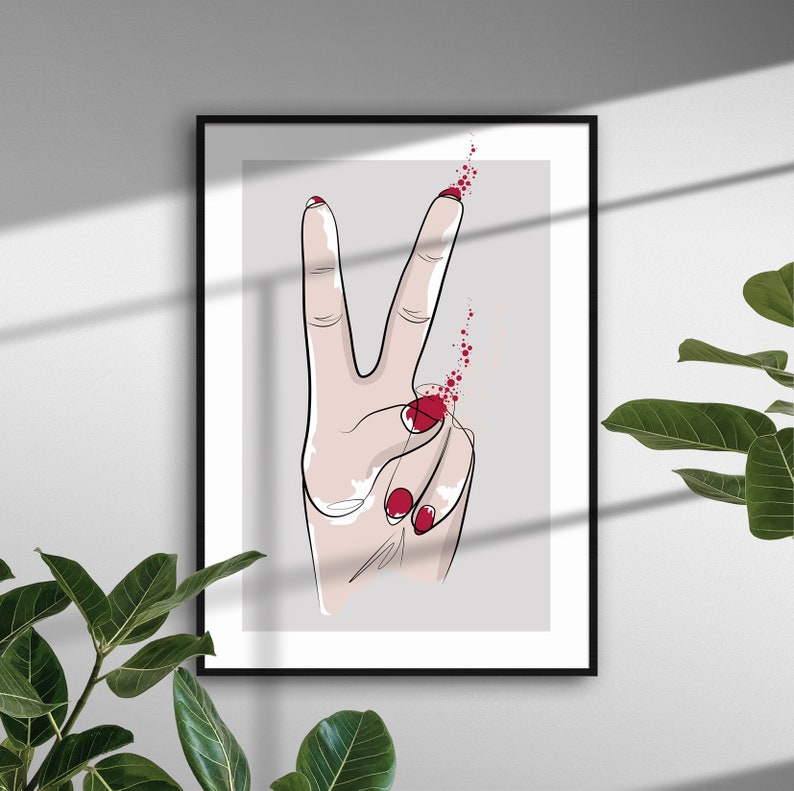 Peace Sign Hand Illustration, Line Art, Minimalist, Hand Signs, Peace ...