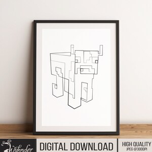 8 Block Abstract Line Drawing, Minimalist Art, Wall Decor, Block ...