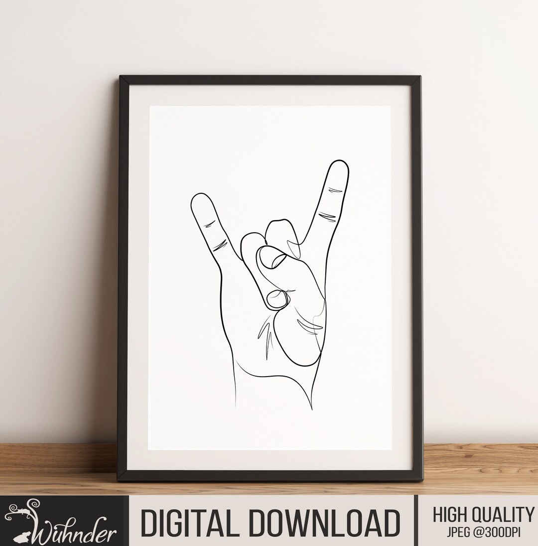 Rock On, Rock and Roll, Continuous Line , Hand, Hand Sign, Rock & Roll ...