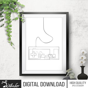 Abstract Controller Line Drawing, Minimalist Art, Gaming Wall Decor ...