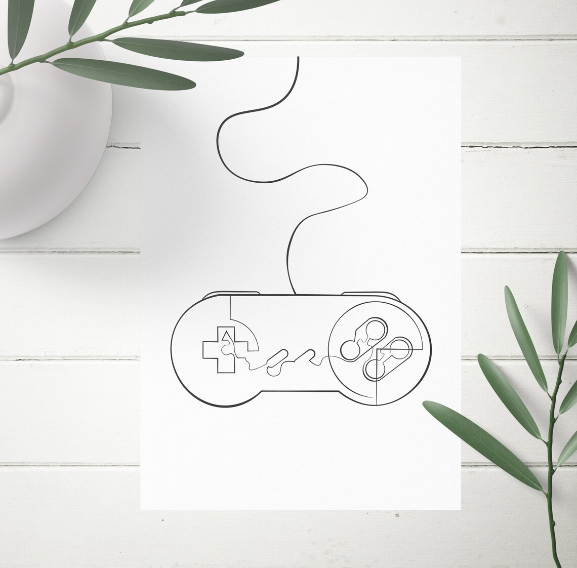 Abstract Controller Line Drawing Minimalist Art Gaming Wall | Etsy