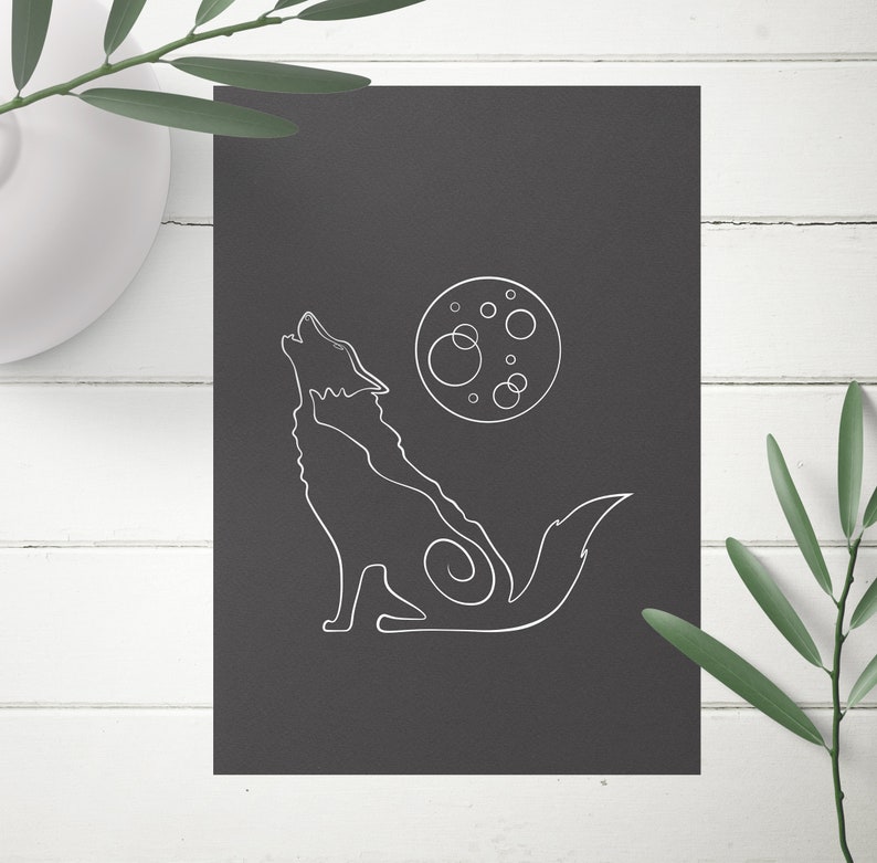 Abstract Wolves Howling Line Art Continuous Line Sun and - Etsy