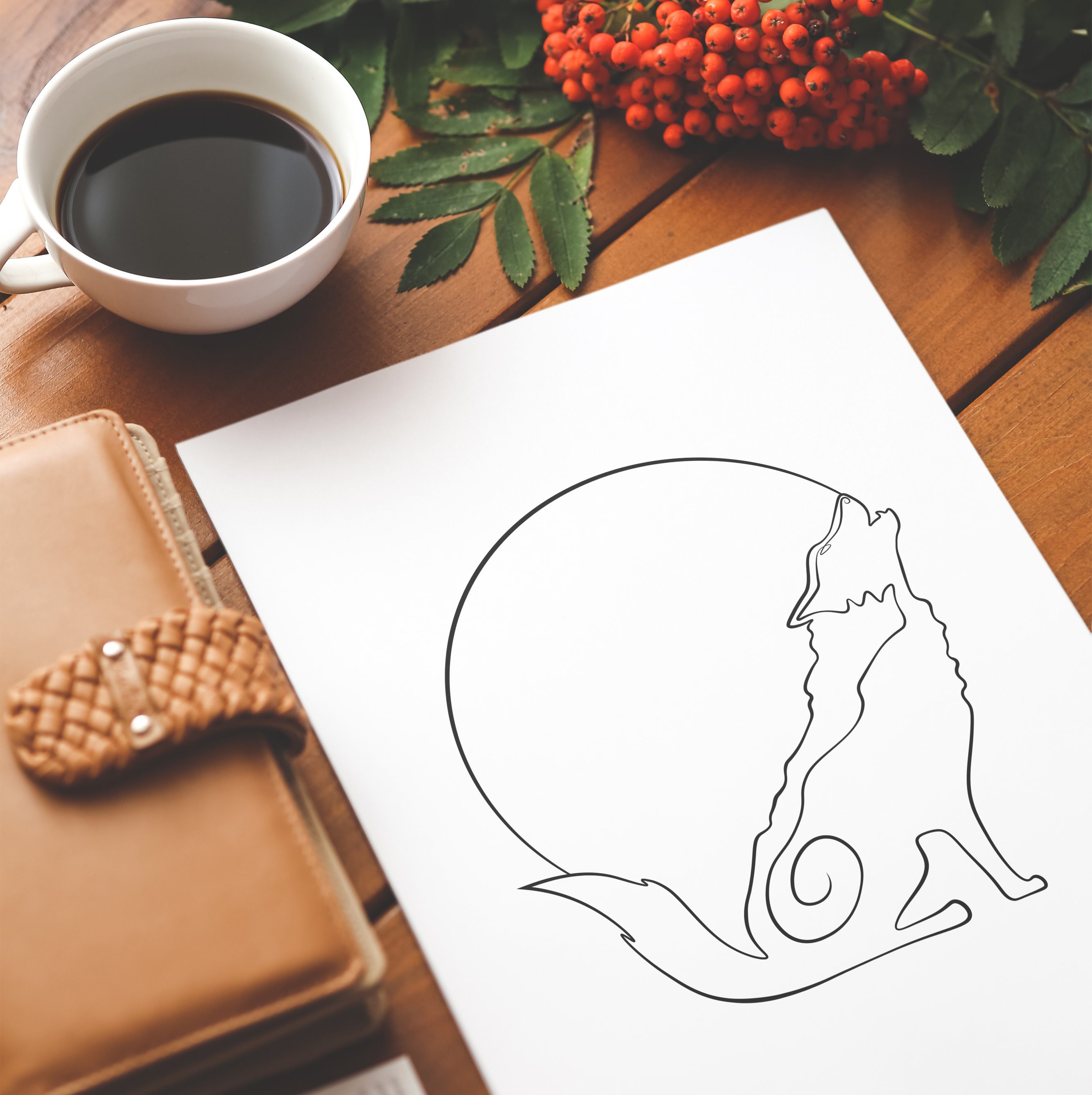 Abstract Wolves Howling Line Art | Continuous Line | Sun and Moon ...