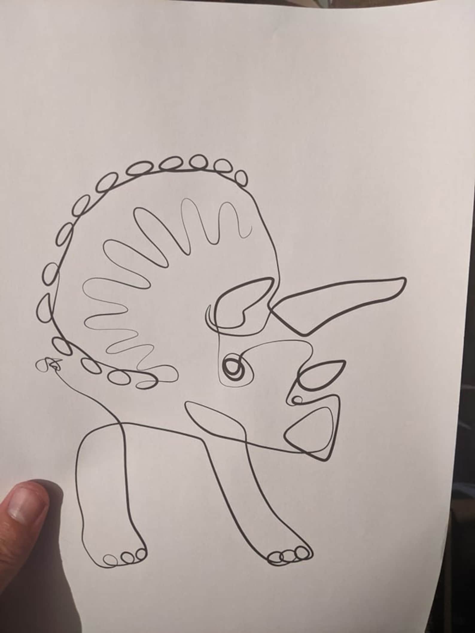 Triceratops Single Line Drawing, Dinosaur Art, Trike Art Print, One ...