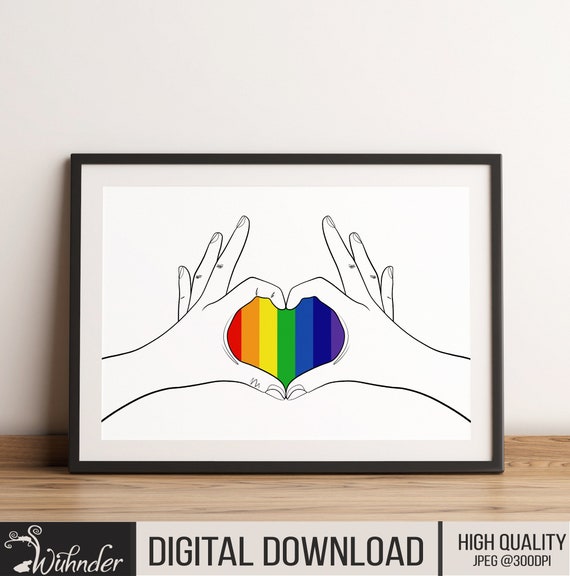 Lgbtq Heart Hands Drawing Hand Sign Love Print Lgbt Pride Etsy