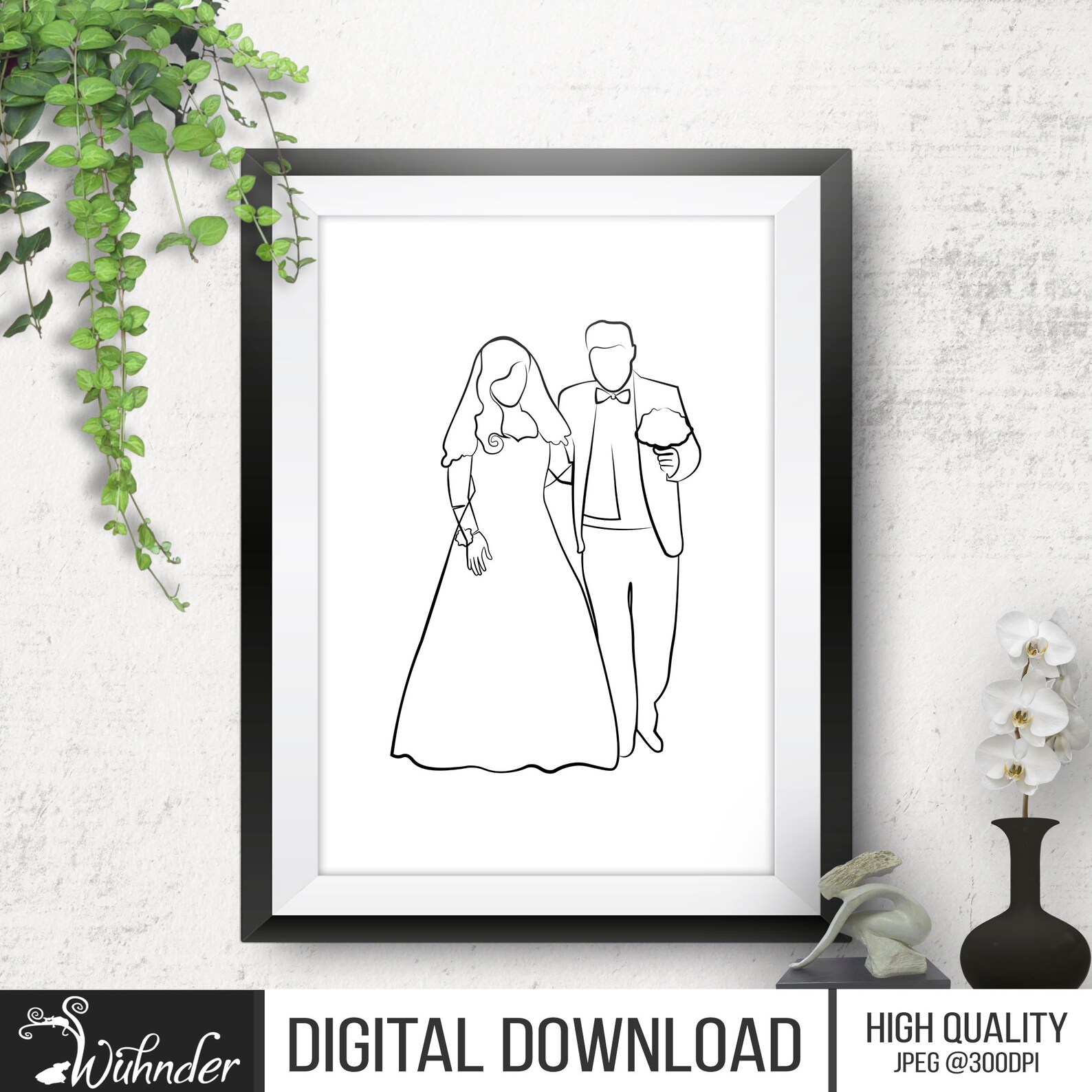 Bride and Groom Line Art, Couple Line Art, Minimalist Art, Anniversary ...
