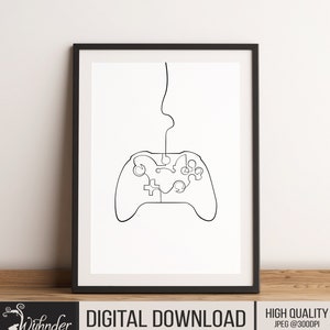 8 Abstract Controller Line Drawing, Minimalist Art, Gaming Wall Decor ...