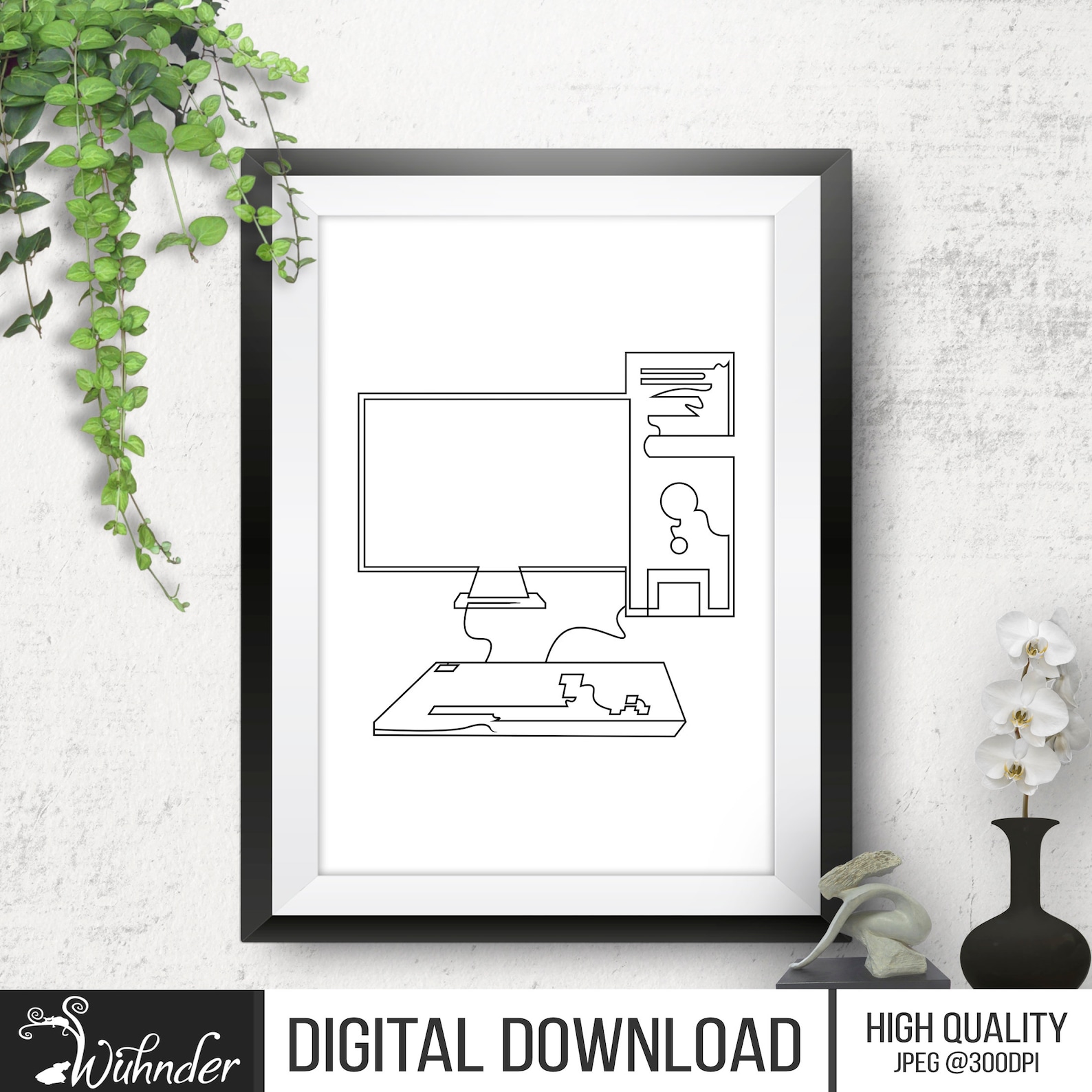 Abstract PC Line Drawing | Minimalist Art | Wall Decor | Computer ...