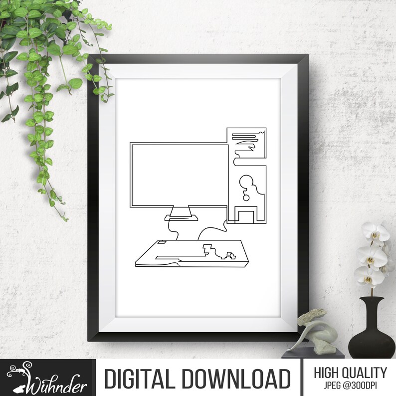 Abstract PC Line Drawing | Minimalist Art | Wall Decor | Computer ...
