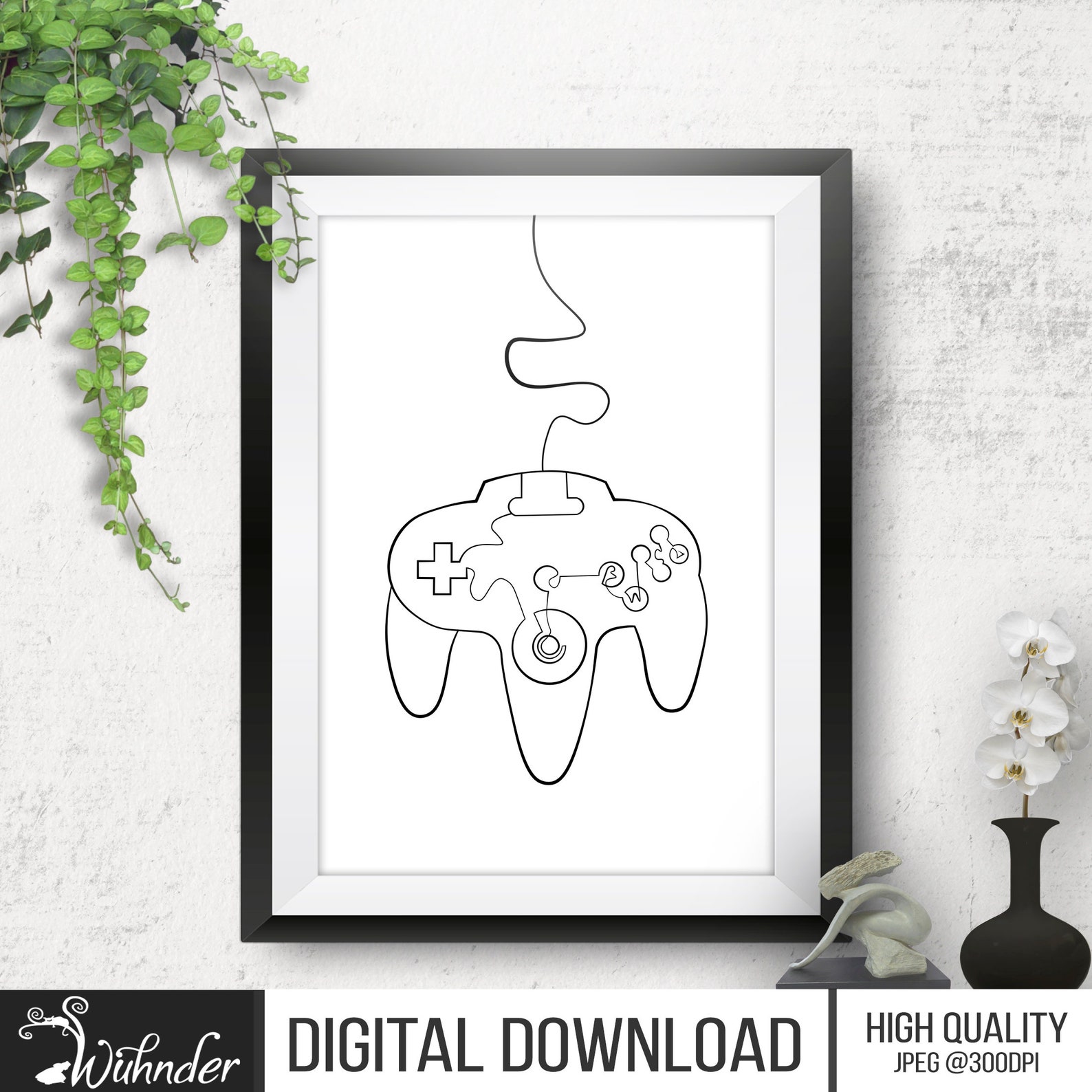 Abstract Controller Line Drawing, Minimalist Art, Gaming Wall Decor ...