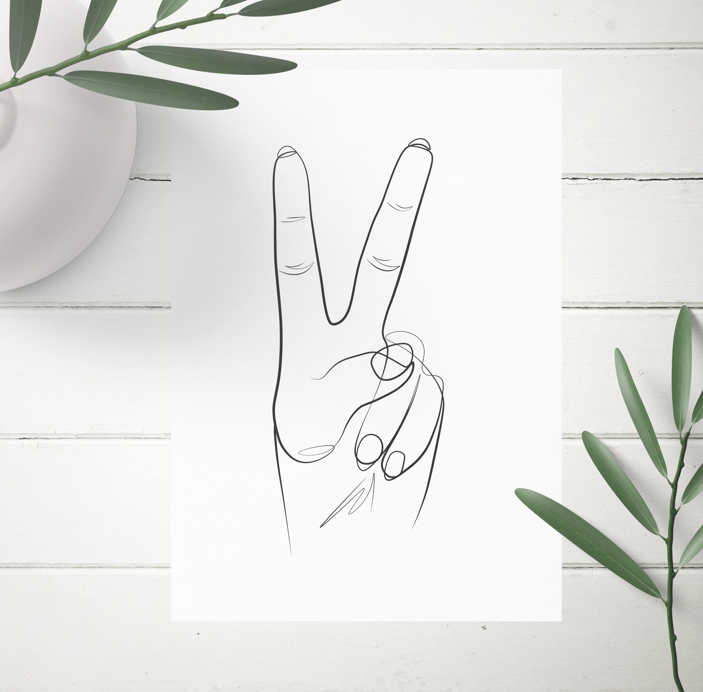 Peace Sign Hand ONE LINE Illustration Minimalist Line Art - Etsy