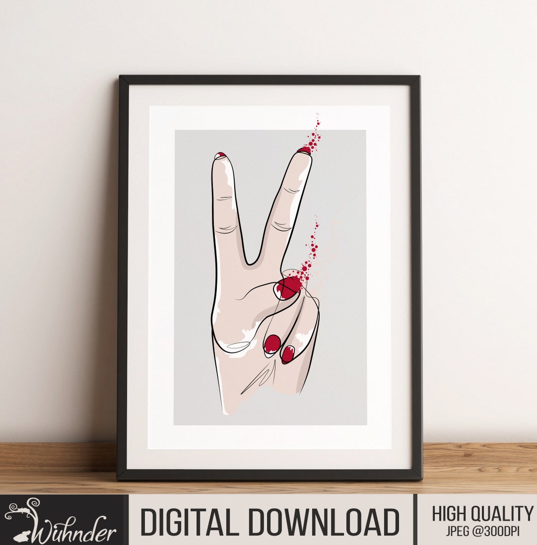 Peace Sign Hand Illustration, Line Art, Minimalist, Hand Signs, Peace ...