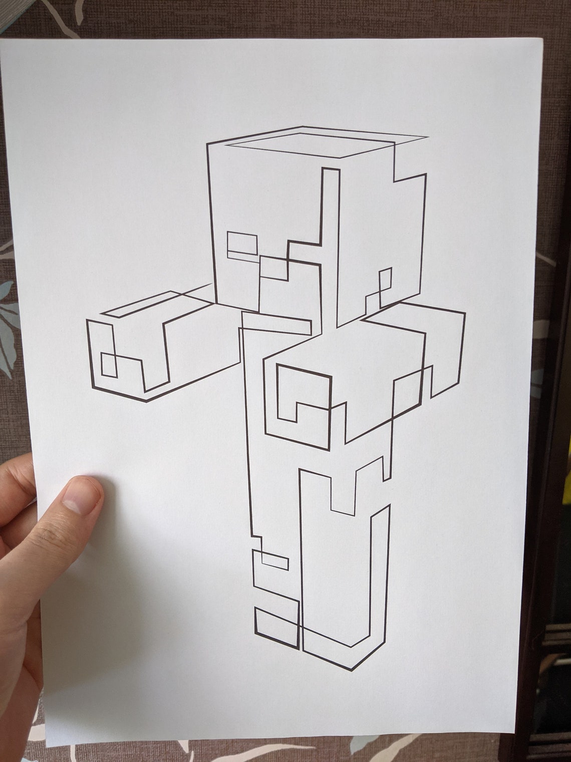 Minecraft Zombie Abstract Line Drawing Minimalist Art Wall | Etsy