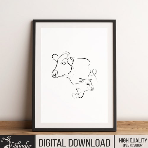 Cow and Calf Single Line Drawing Farm Wall Art Nursery - Etsy