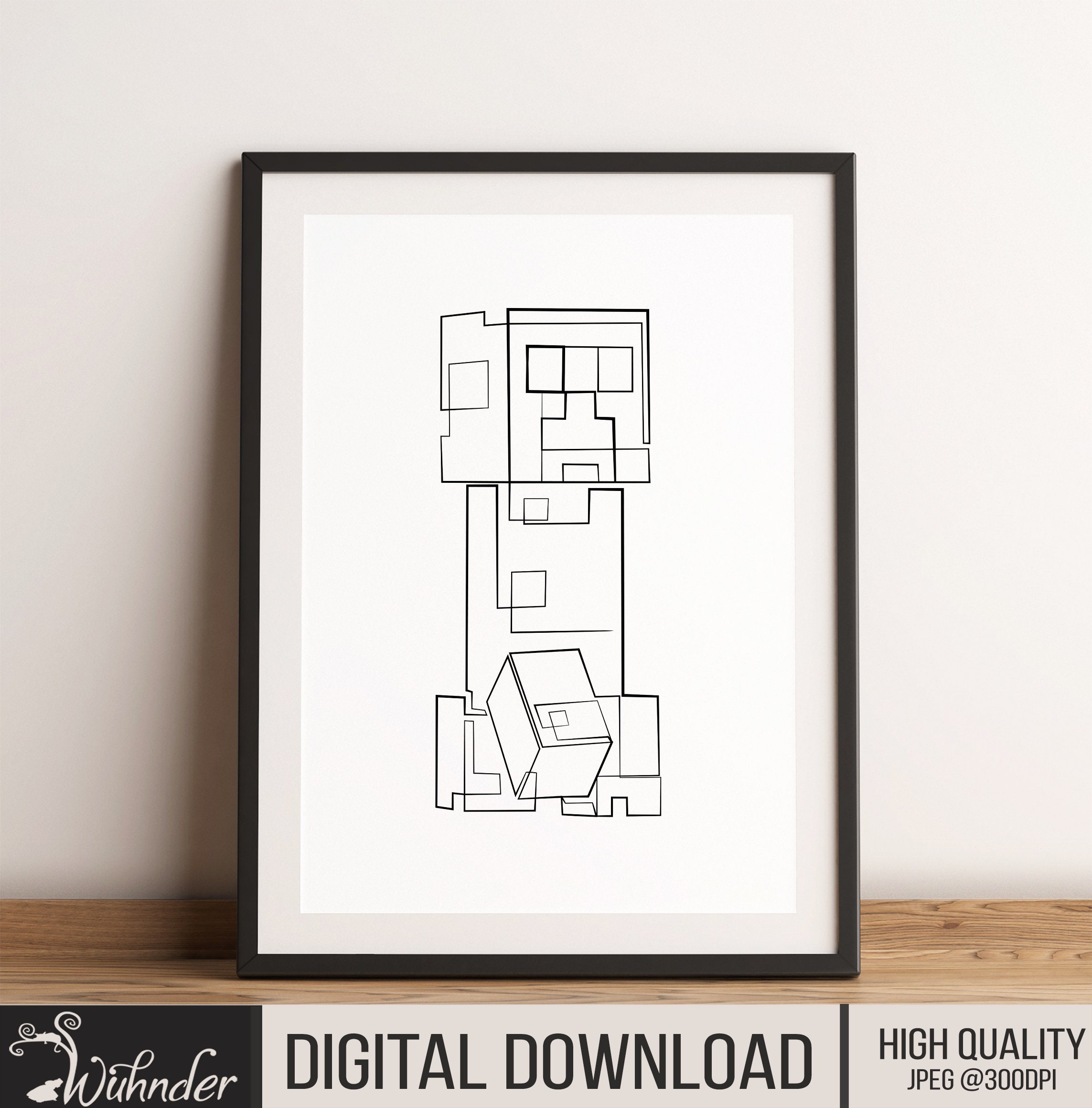 Block Creeper Abstract Line Drawing Minimalist Art Wall - Etsy