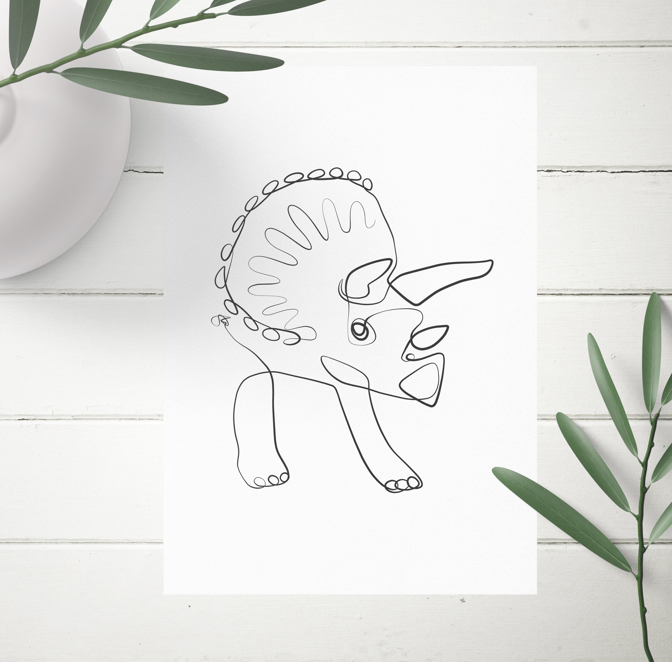 Triceratops Single Line Drawing Dinosaur Art Trike Art | Etsy