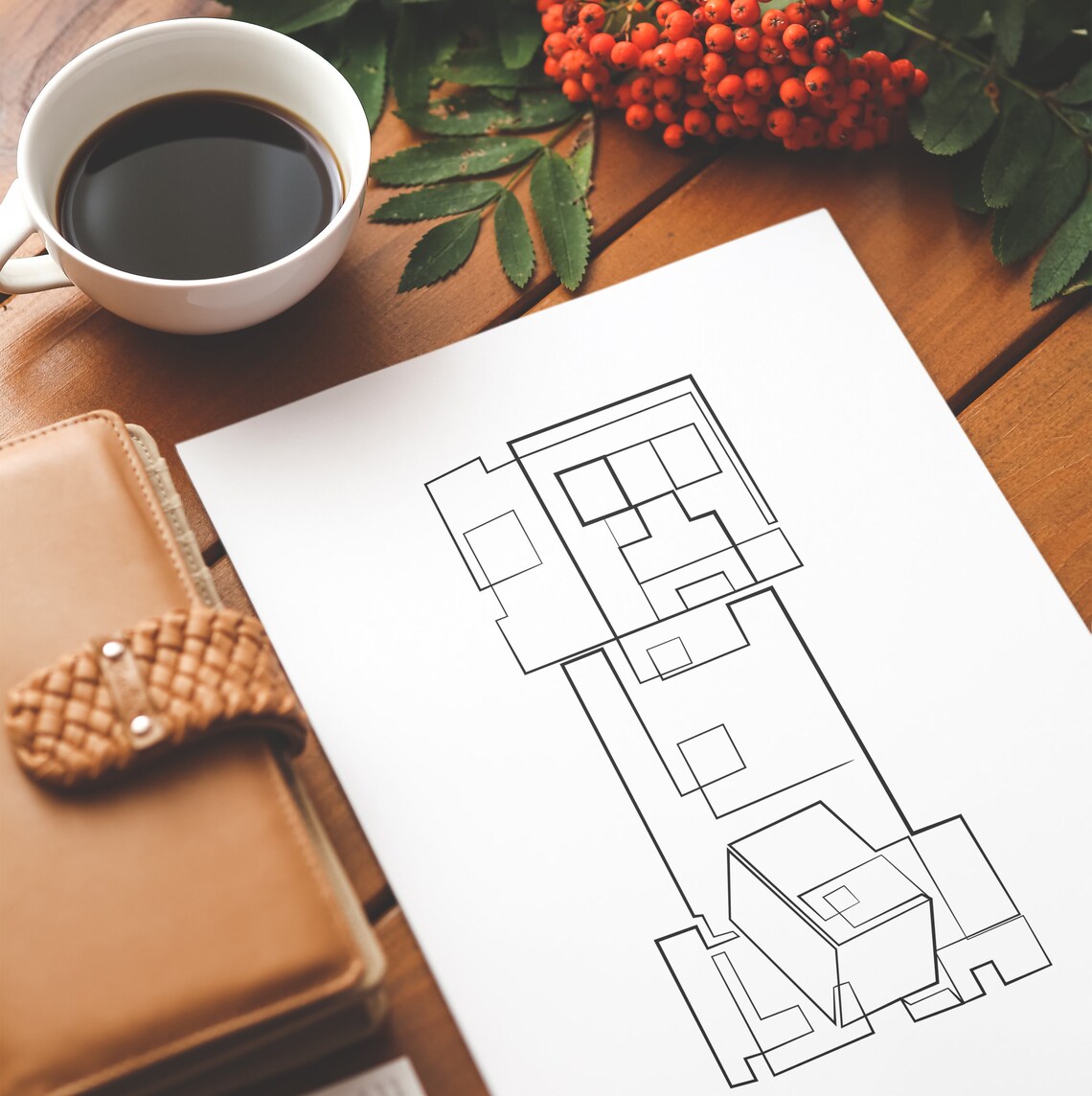 Block Creeper Abstract Line Drawing, Minimalist Art, Wall Decor, Block ...