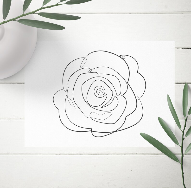Abstract Rose Singular Line Drawing, Minimalist, Continuous Line ...