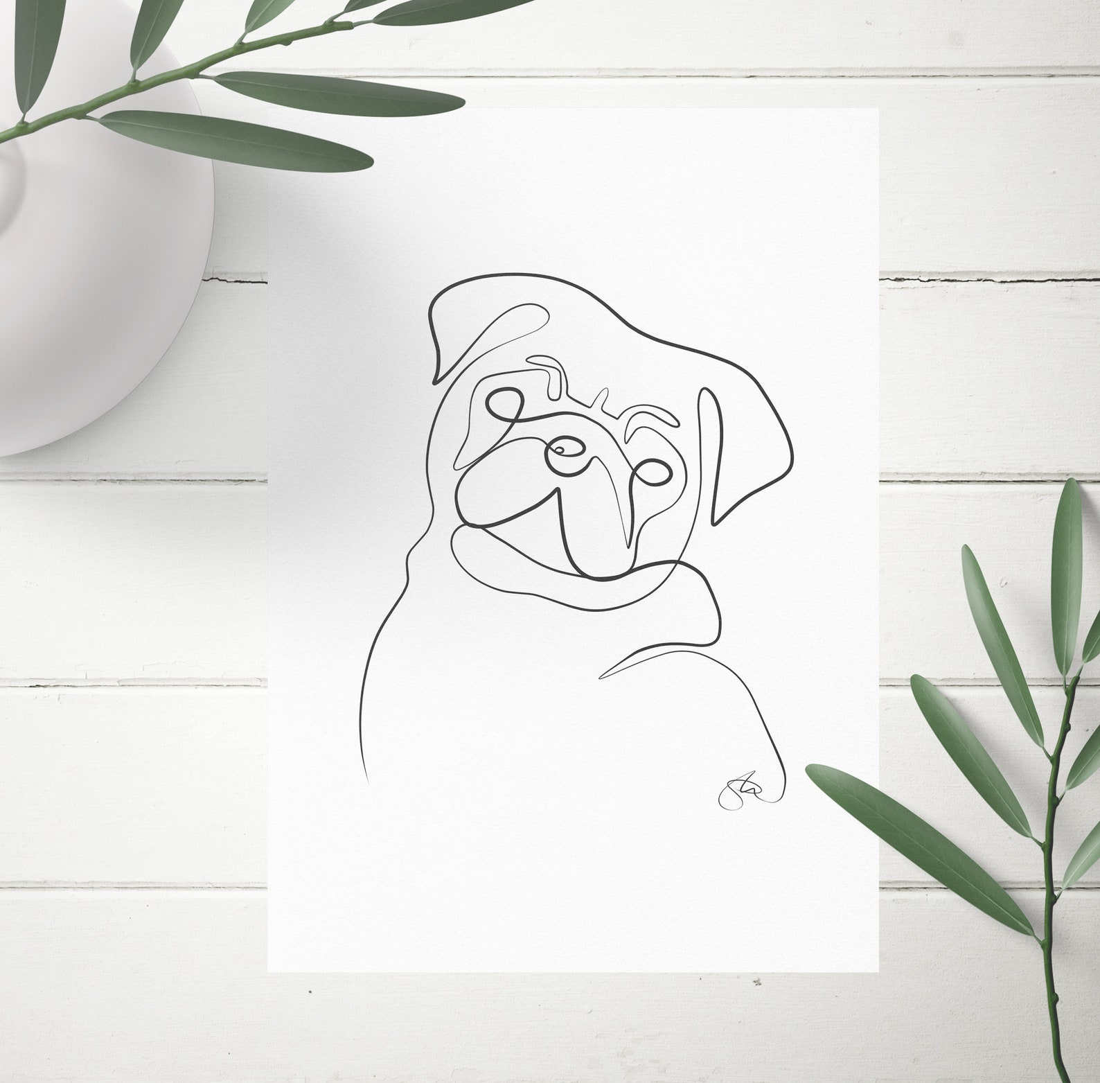 Pug Line Drawing, Dog, Pet Illustration, Pug Artwork, Pug Dog, Pug ...