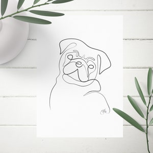 Pug Line Drawing, Dog, Pet Illustration, Pug Artwork, Pug Dog, Pug ...