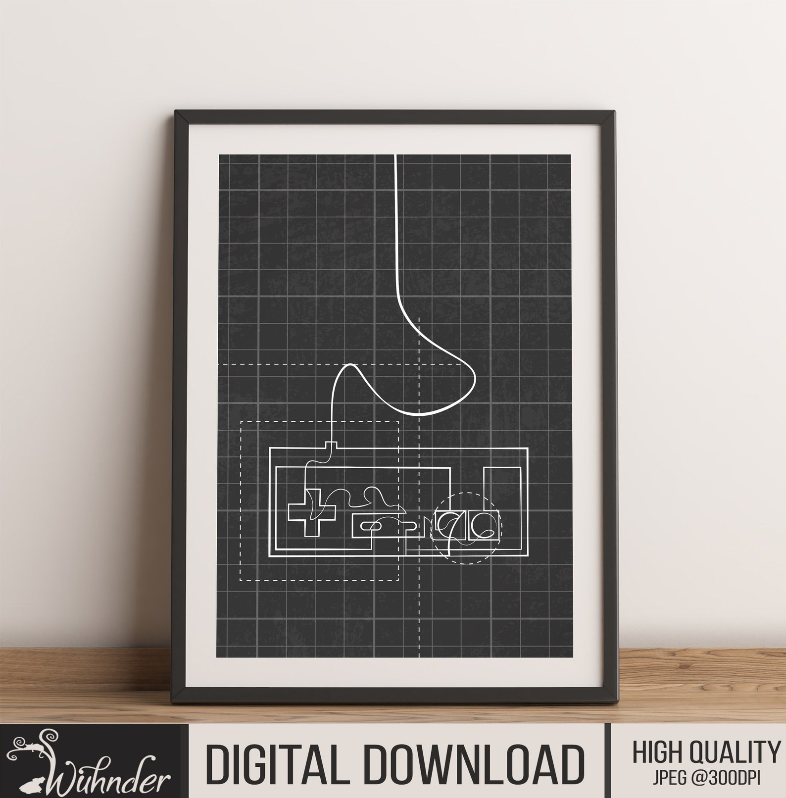 2 Abstract Controller Line Drawing, Minimalist Art, Gaming Wall Decor ...