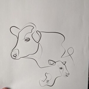 Cow and Calf Single Line Drawing, Farm Wall Art, Nursery Prints, Animal ...
