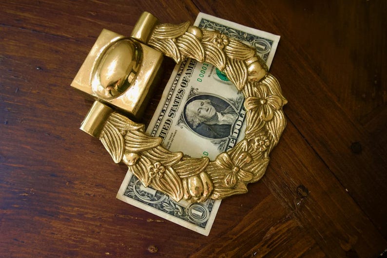 Heavy Solid Brass Wreath Door Knocker – Vintage Cast Brass Floral ...